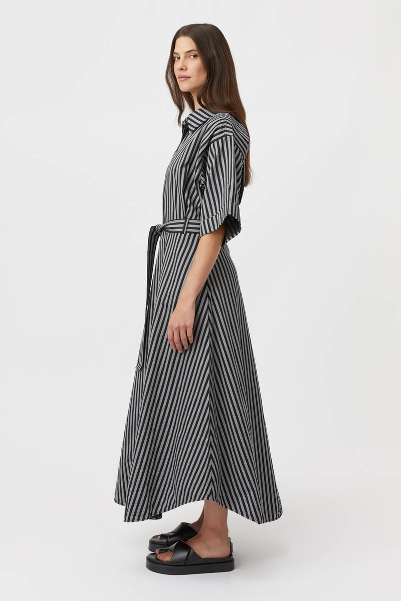 Cassius Belted Shirt Dress In Black And Ecru Stripe Camilla And Marc