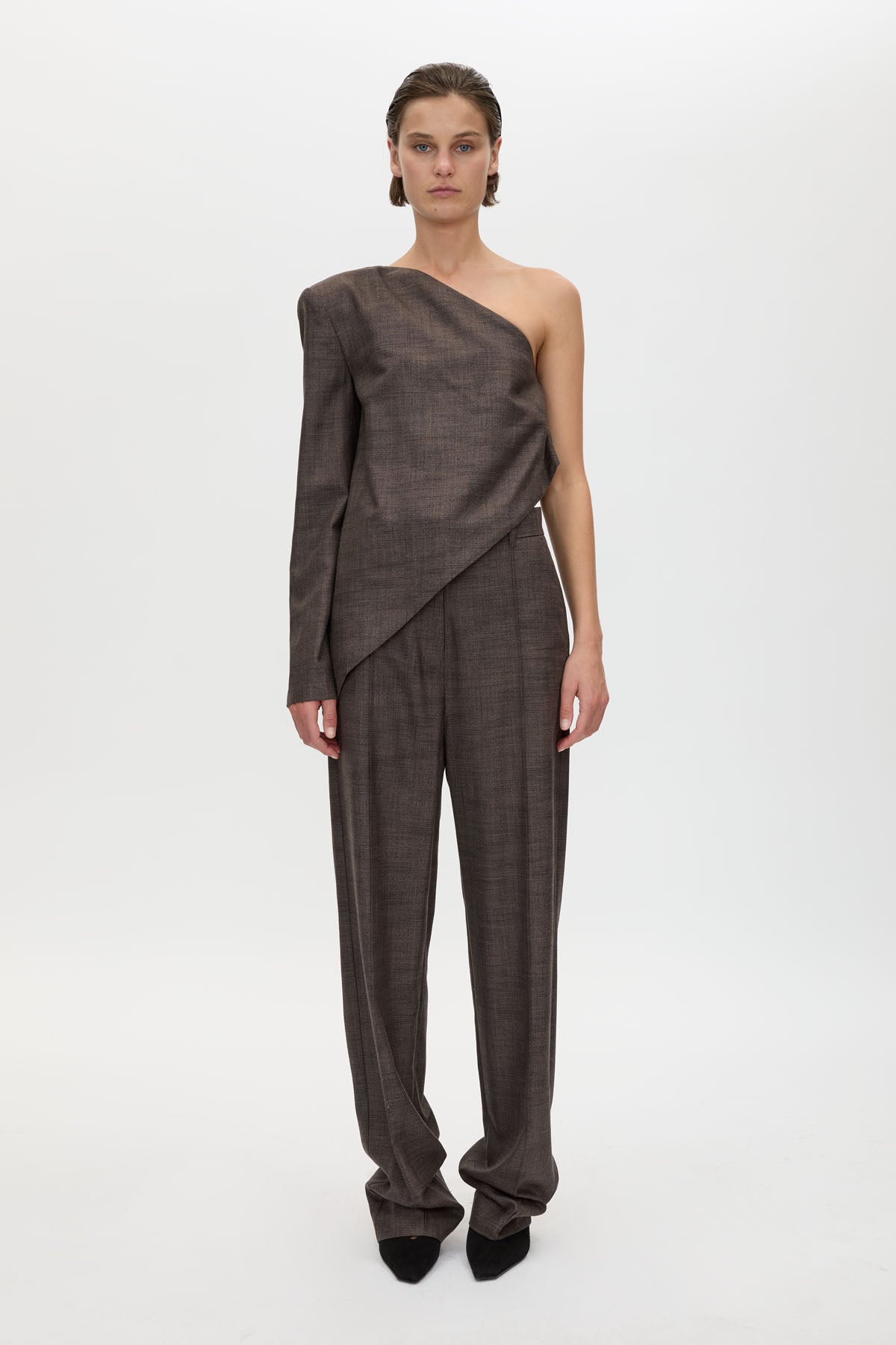 Verna Asymmetric Shoulder Top in Chocolate - CAMILLA AND MARC® C&M