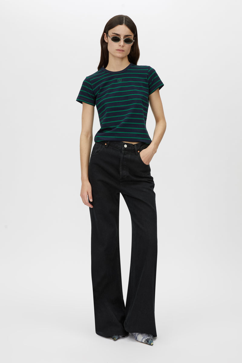 Sora Striped Tee in Navy Green - CAMILLA AND MARC® C&M